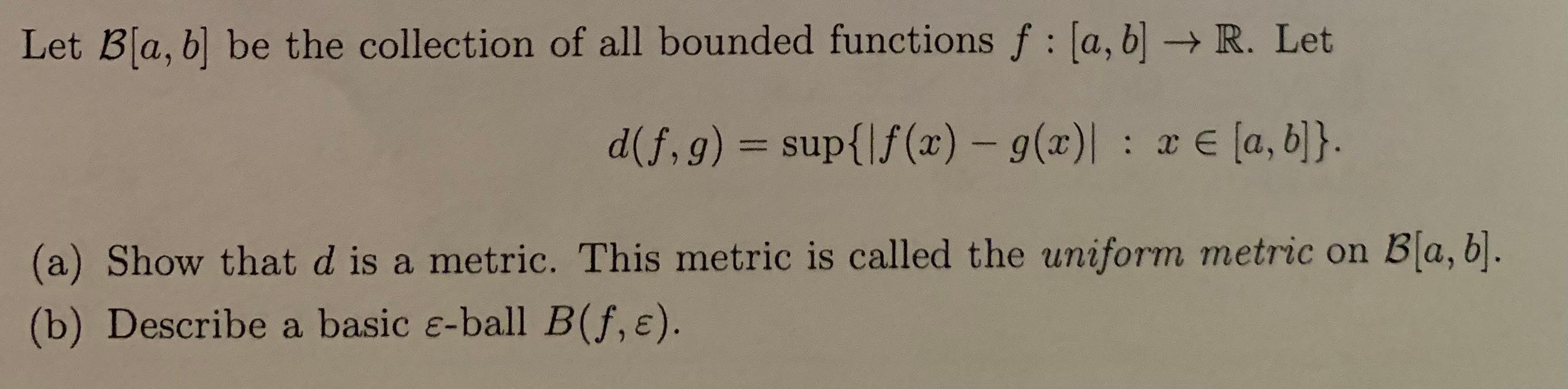 Solved Let B[a, b] be the collection of all bounded | Chegg.com