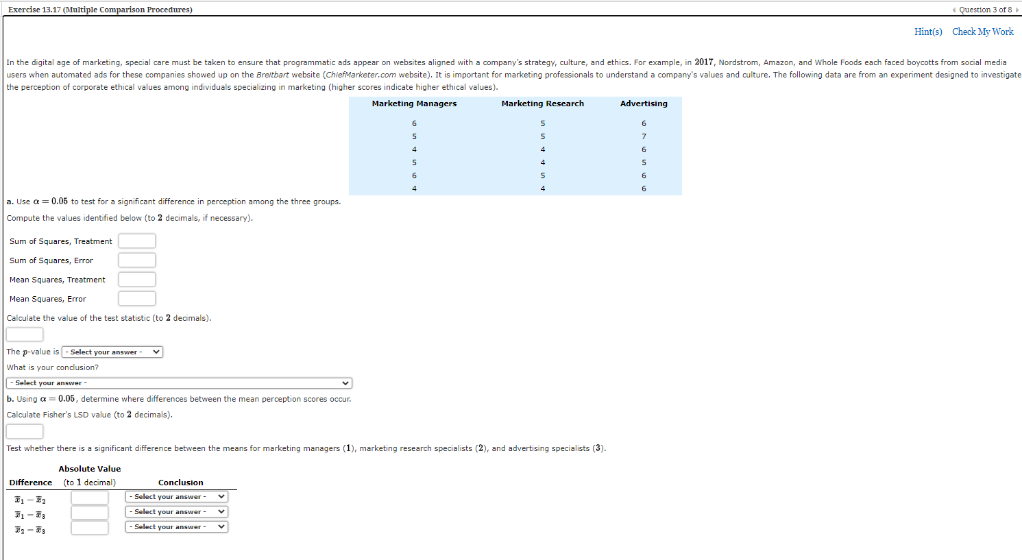 Solved Exercise 13.17 (Multiple Comparison Procedures) | Chegg.com