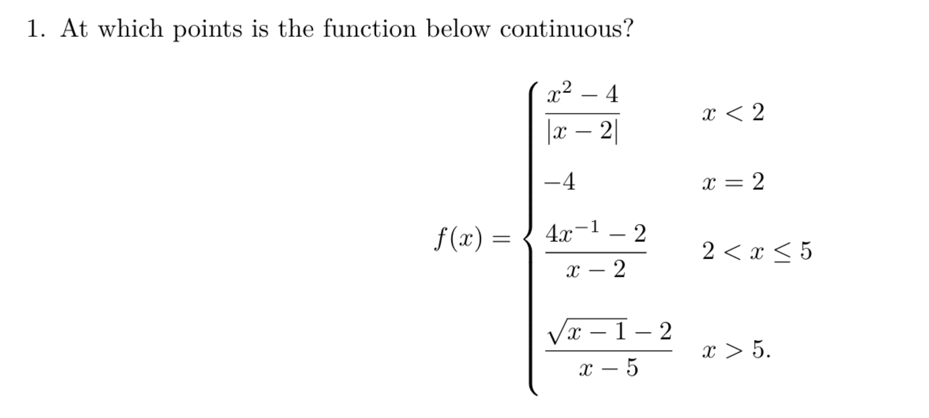 Solved 1. At which points is the function below continuous? | Chegg.com