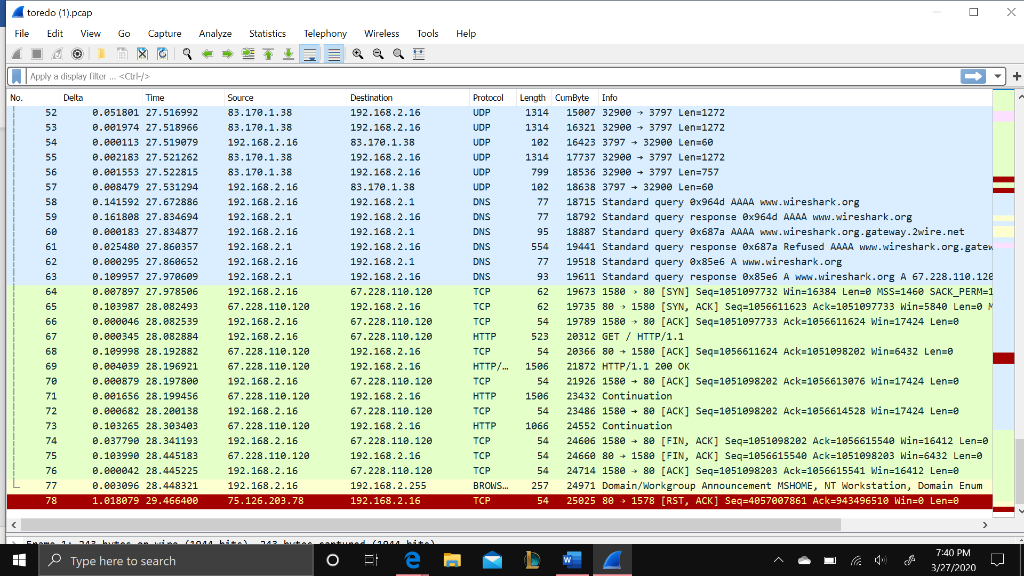 - X toredo (1).pcap File Edit View Go Capture Analyze | Chegg.com