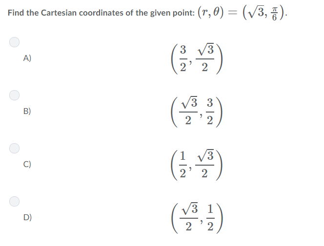 Solved Find the Cartesian coordinates of the given point: | Chegg.com