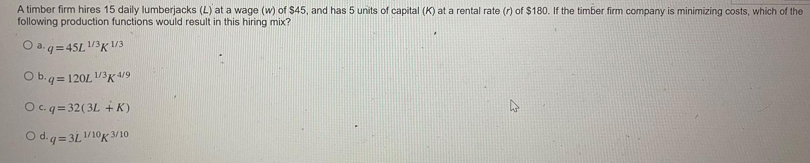 Solved following production functions would result in this | Chegg.com