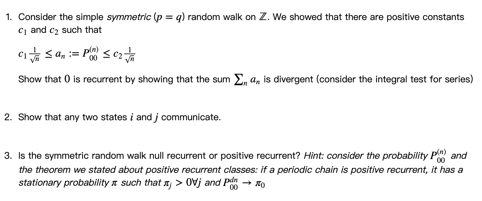 1 Consider The Simple Symmetric P Q Random Walk On