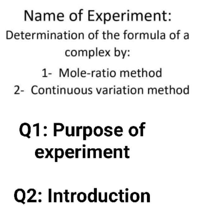 Solved Name of Experiment: Determination of the formula of a | Chegg.com