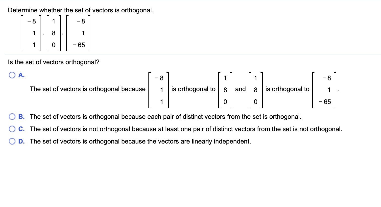 Solved Determine Whether The Set Of Vectors Is Orthogonal