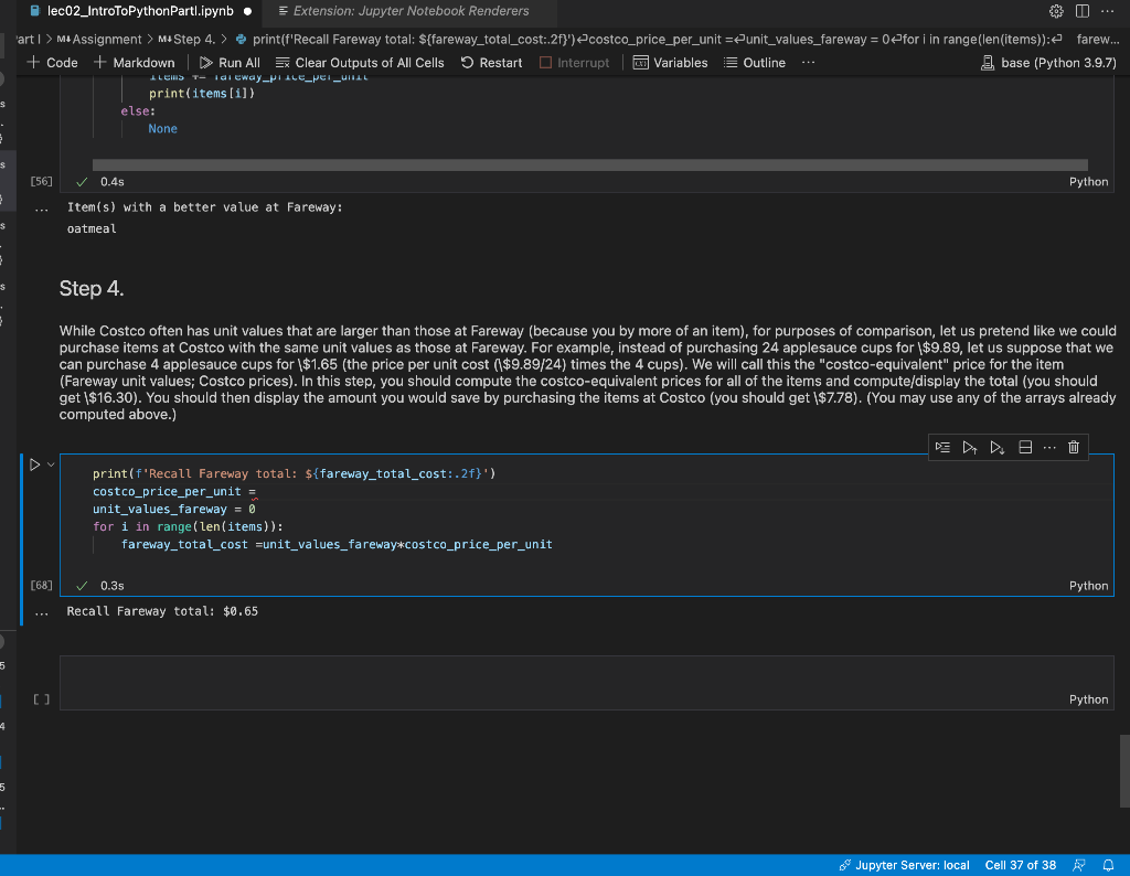 Step 1. Compute the total cost at each store (Fareway | Chegg.com