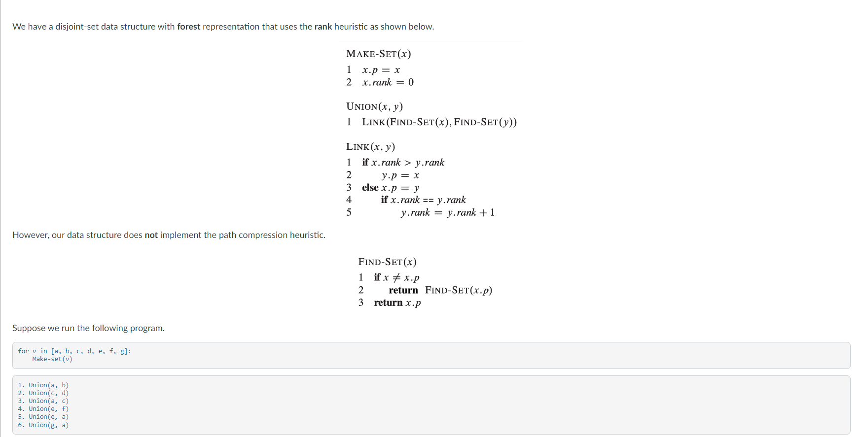 Solved After the first union operation, what does | Chegg.com