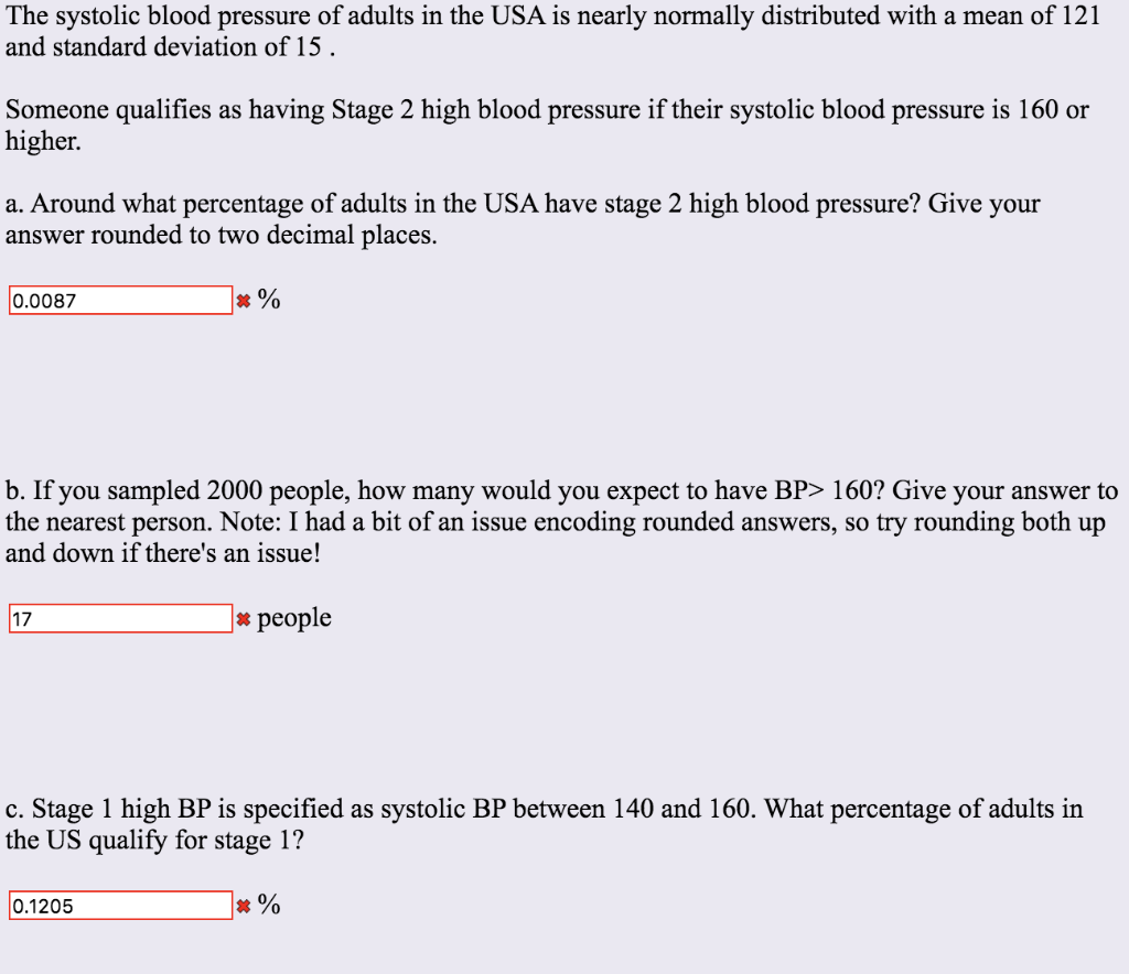 Solved The Systolic Blood Pressure Of Adults In The USA Is Chegg