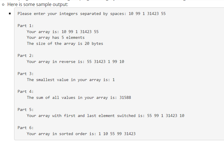 Solved • Arrays Each part below should be implemented as a | Chegg.com