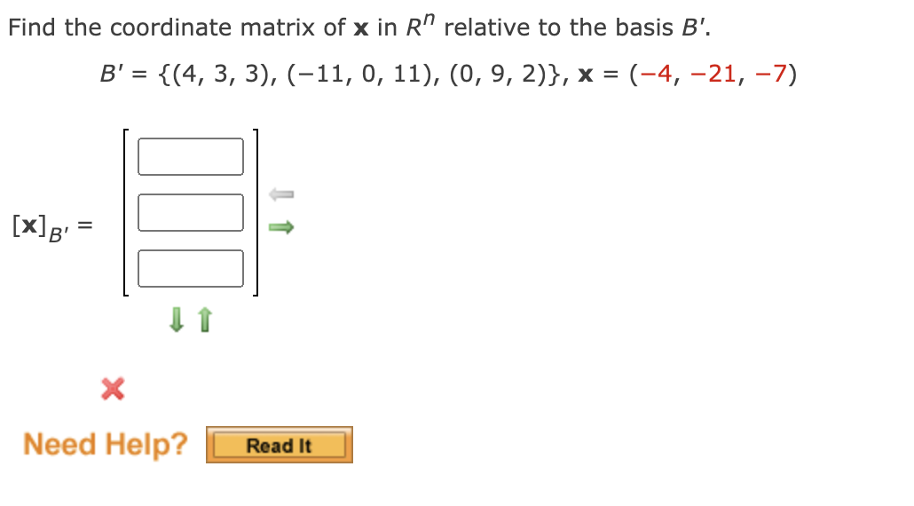 Solved Find the coordinate matrix of x in Rn relative to the | Chegg.com