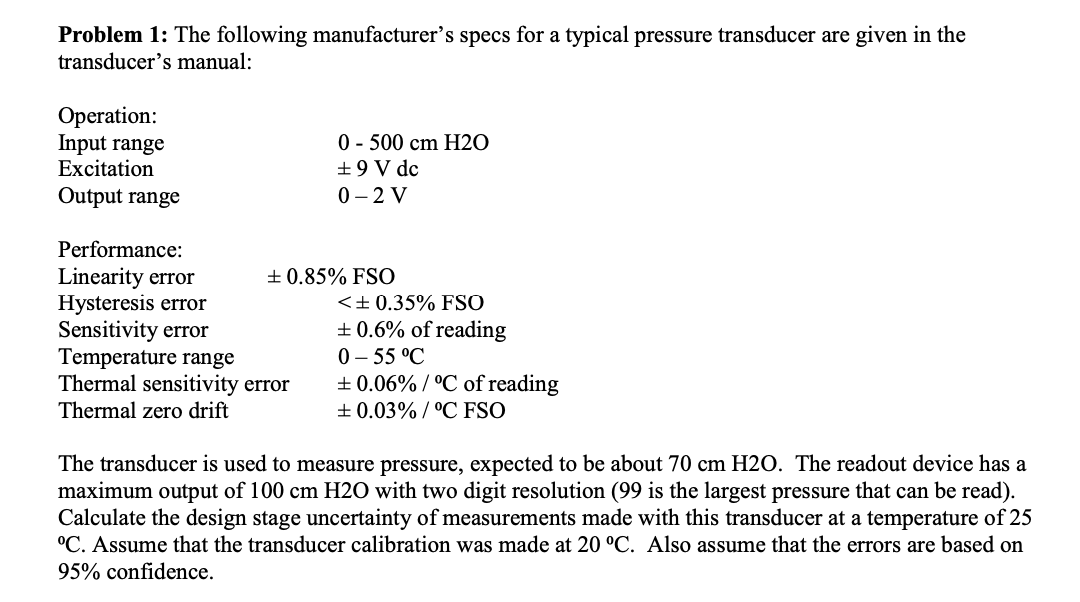 Problem 1: The following manufacturer's specs for a | Chegg.com