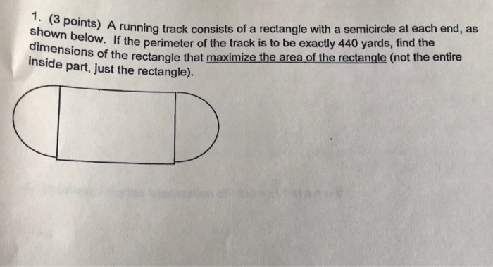 Solved 1. (3 points) A running track consists of a rectangle | Chegg.com