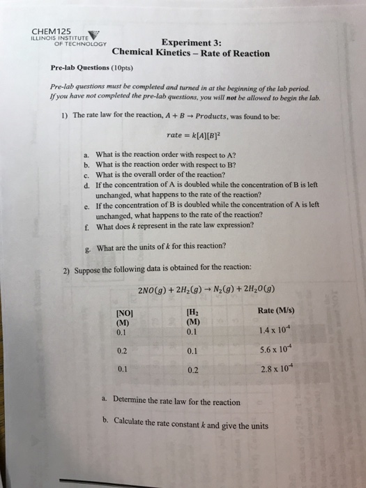 Solved CHEM125 LLINOIS INSTITUTE Experiment 3: Chemical | Chegg.com