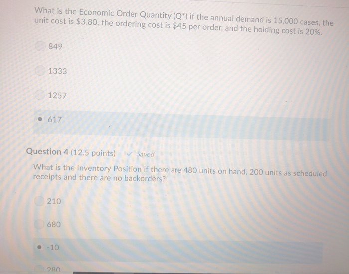 Solved What is the Economic Order Quantity (Q") if the | Chegg.com