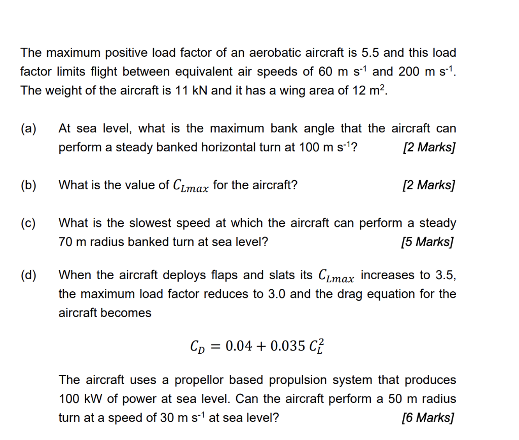 Solved The maximum positive load factor of an aerobatic | Chegg.com