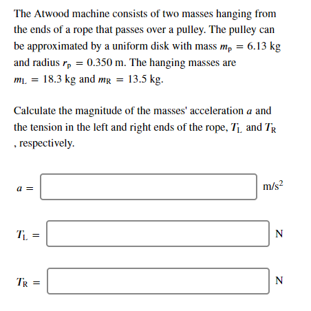 Solved The Atwood machine consists of two masses hanging | Chegg.com