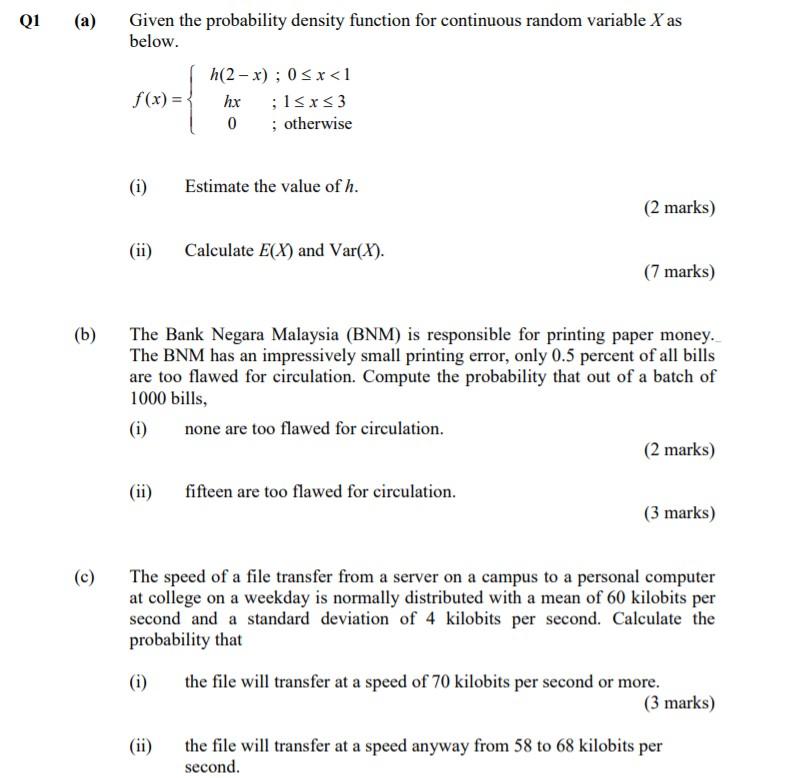 Solved Q1 (a) Given the probability density function for | Chegg.com