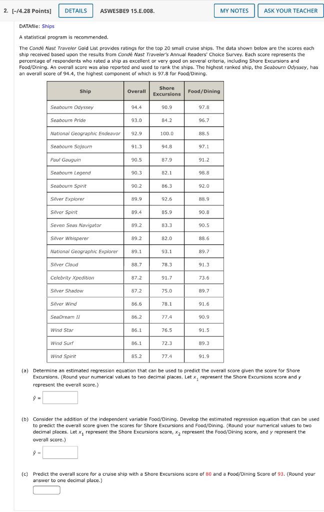 Solved DATAfile: Ships A statistical program is | Chegg.com