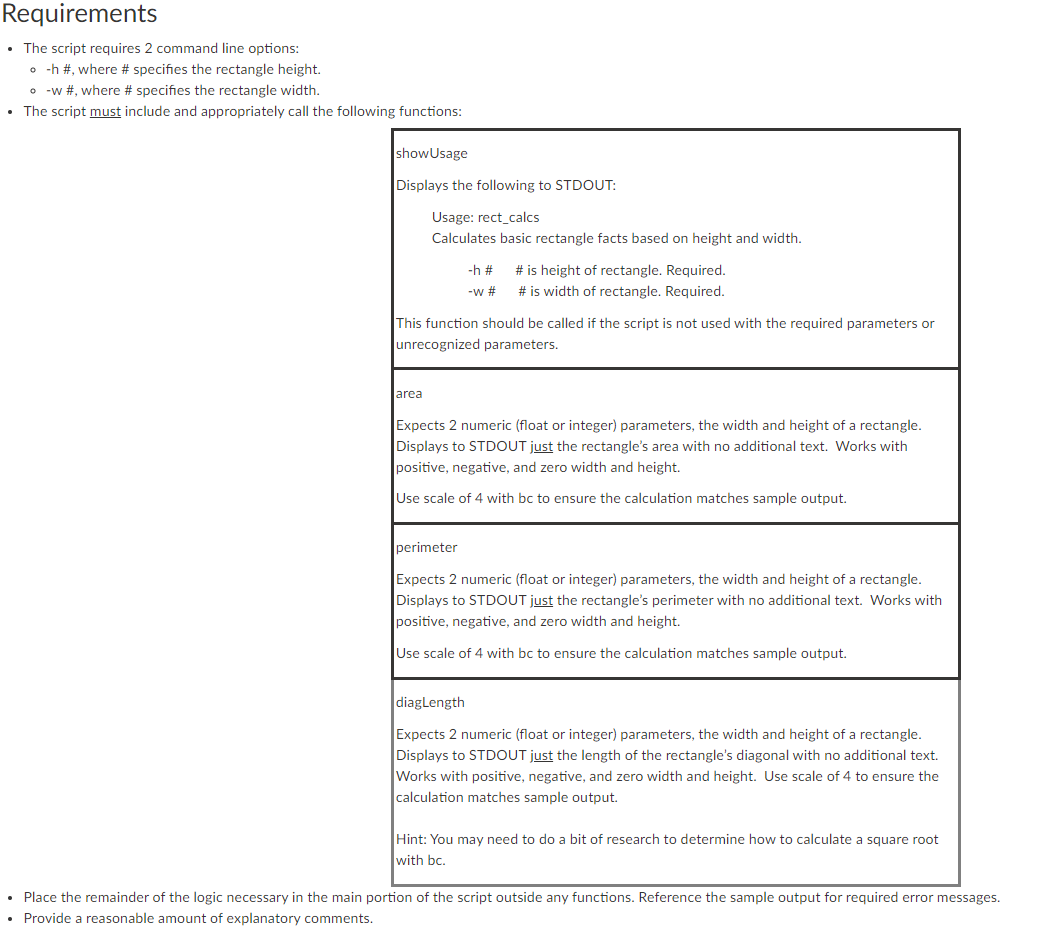 Requirements • The script requires 2 command line | Chegg.com