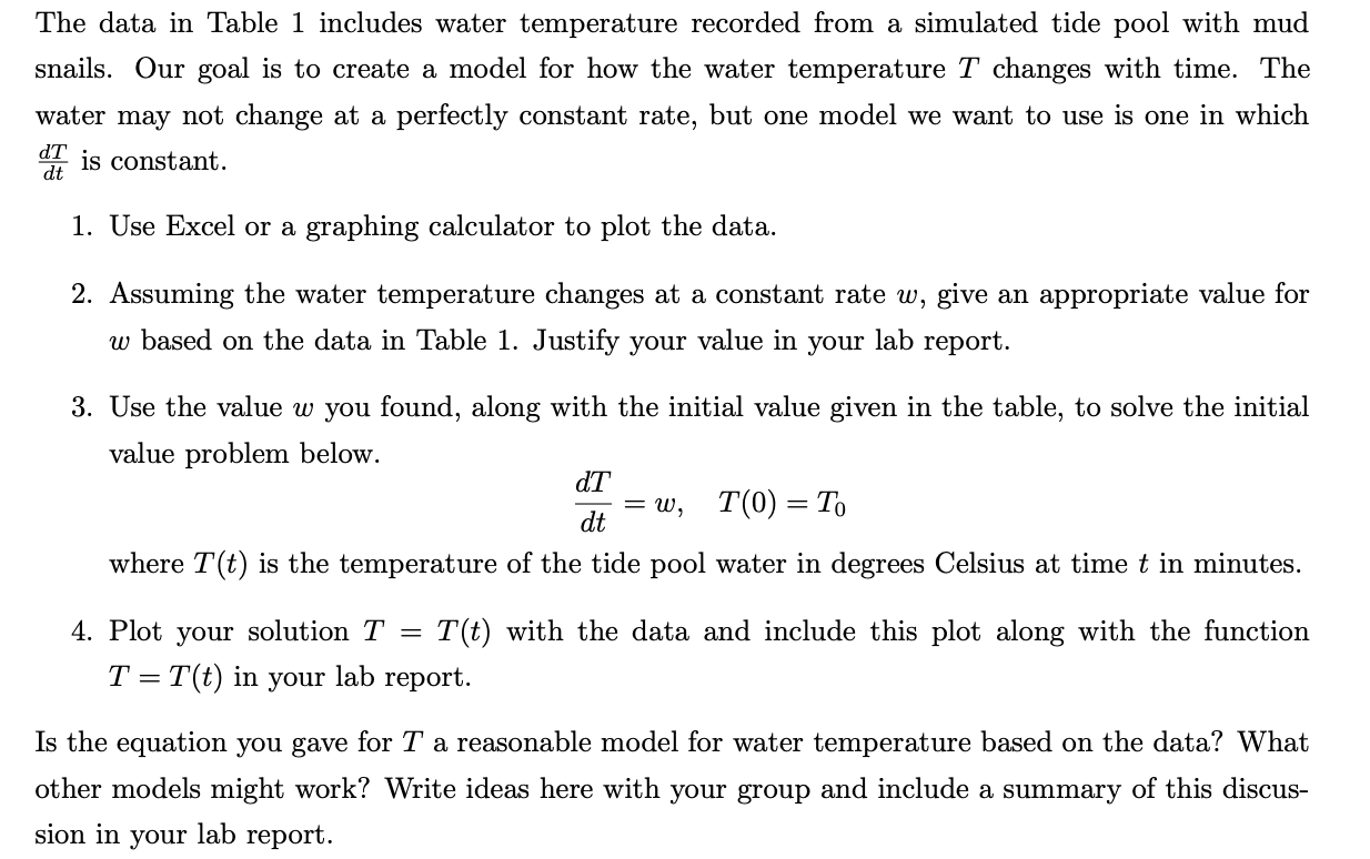 Solved The data in Table 1 includes water temperature | Chegg.com