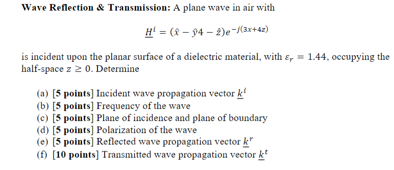 Solved Wave Reflection & Transmission: A plane wave in air | Chegg.com