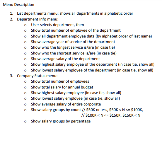 1. List departments menu: shows all departments in | Chegg.com