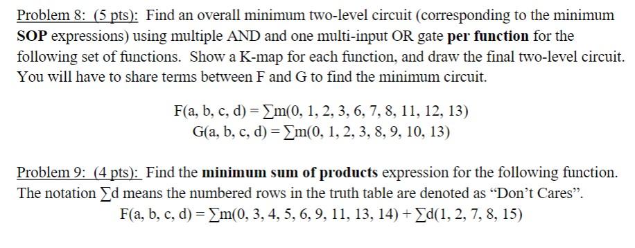 Solved Problem 8: (5 pts): Find an overall minimum two-level | Chegg.com