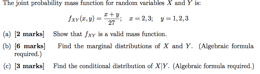 Solved The joint probability mass function for random | Chegg.com