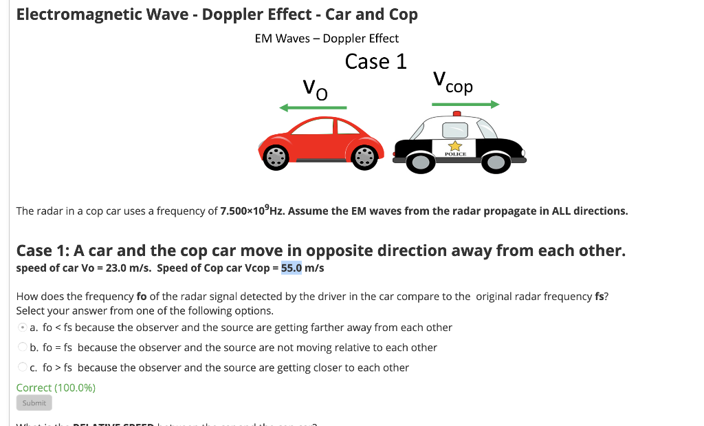 Solved Electromagnetic Wave - Doppler Effect - Car and Cop | Chegg.com