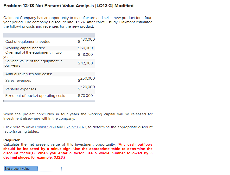 Solved Problem 12-18 Net Present Value Analysis [LO12-2] | Chegg.com