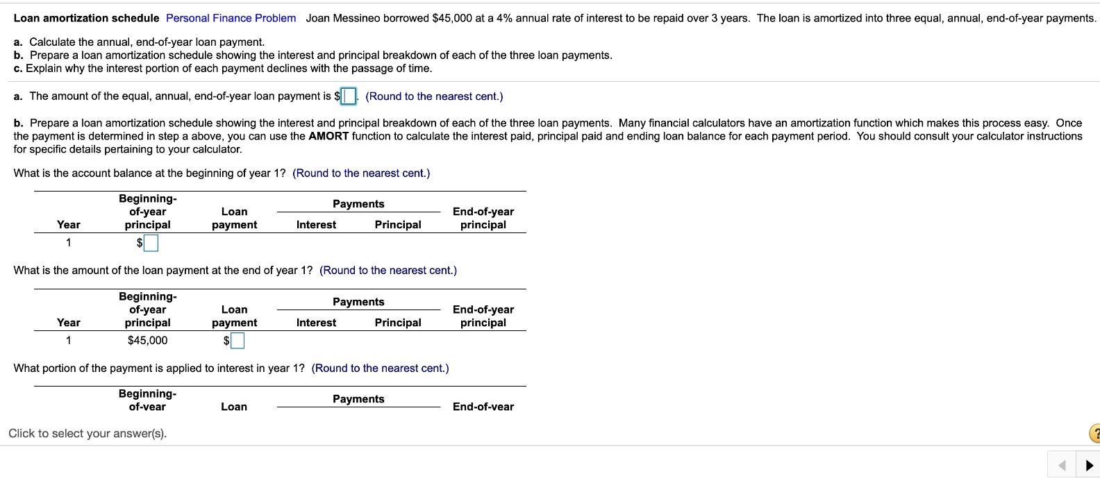 Solved Loan amortization schedule Personal Finance Problem | Chegg.com