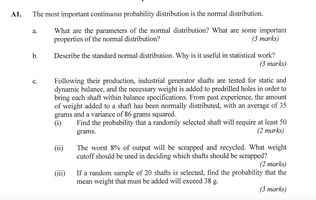 Solved A1. The most important continuous probability | Chegg.com