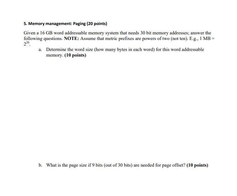Solved 5. Memory management: Paging (20 points) Given a 16 | Chegg.com