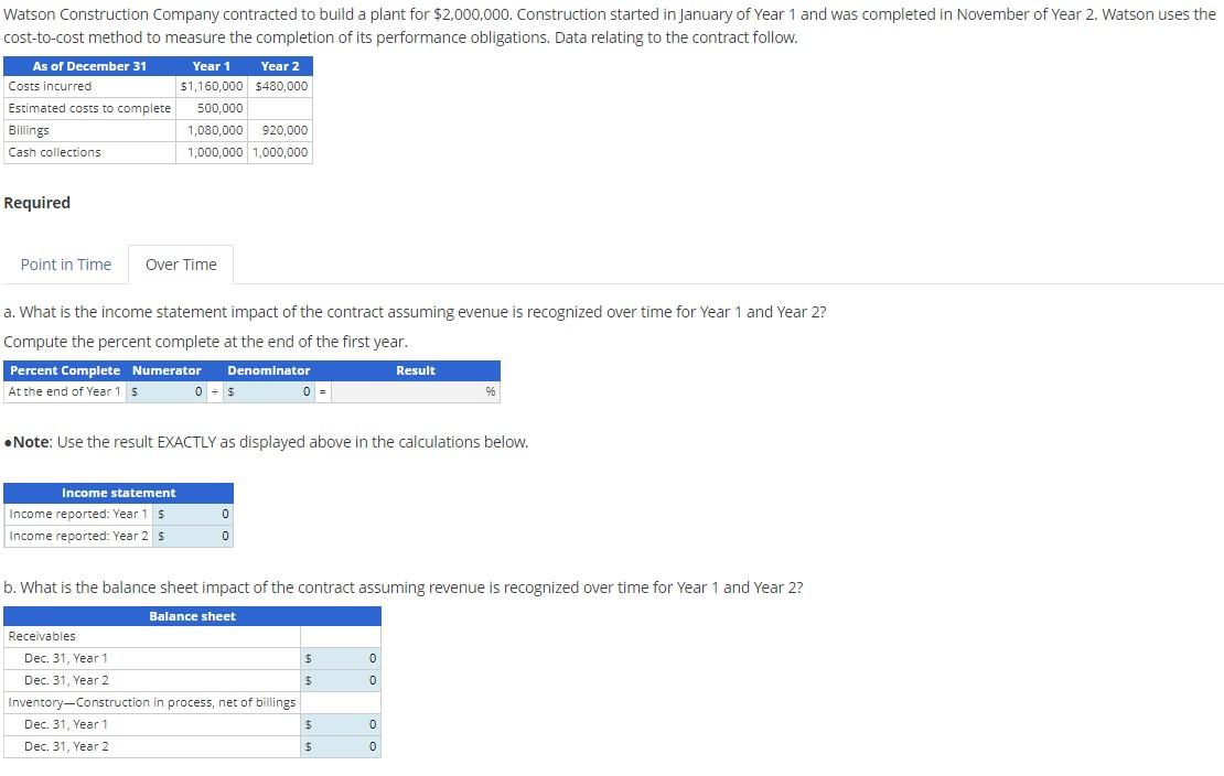 Solved Watson Construction Company contracted to build a | Chegg.com
