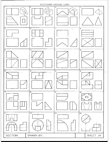 Solved Complete the missing lines in all the orthographic | Chegg.com