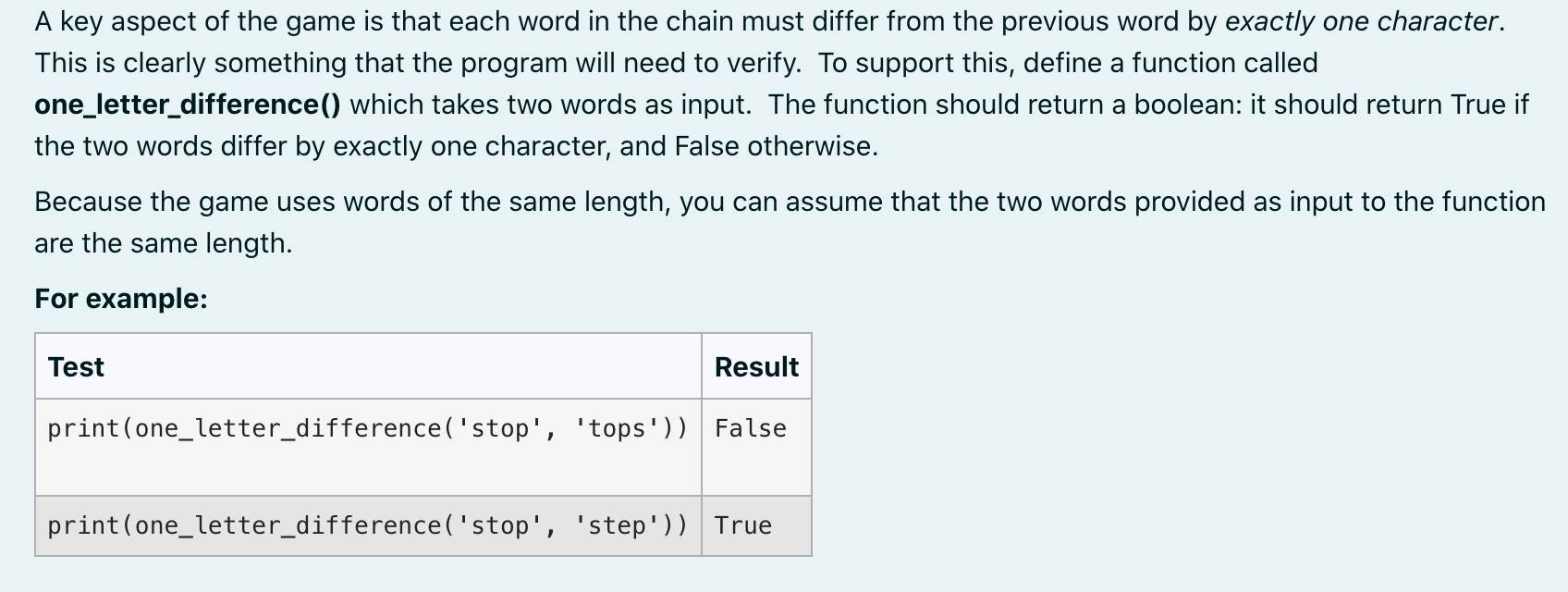 Solved A key aspect of the game is that each word in the | Chegg.com