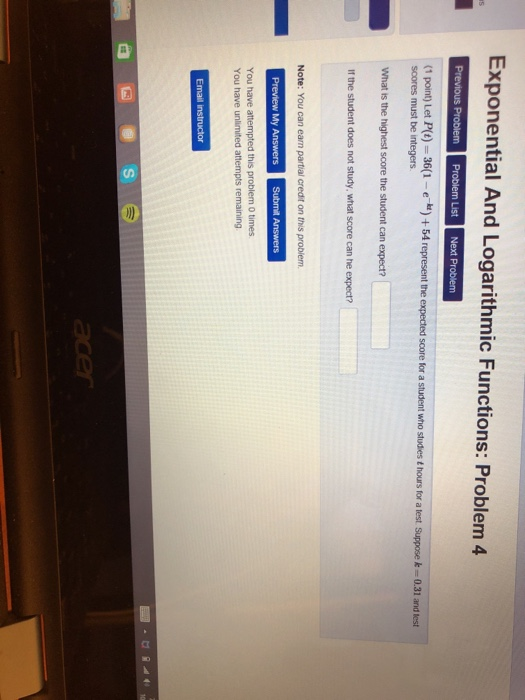 Solved Exponential And Logarithmic Functions: Problem 4 (1 | Chegg.com