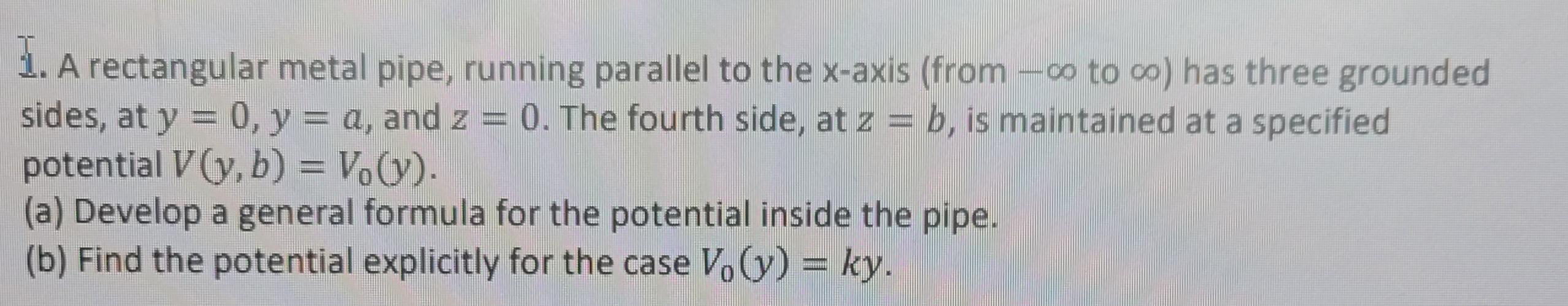 Solved 1. A rectangular metal pipe, running parallel to the | Chegg.com