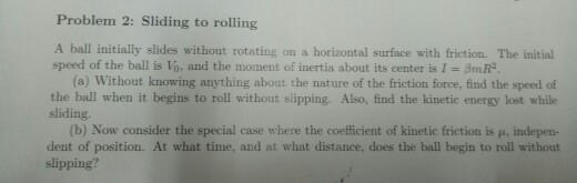 Solved Problem 2: Sliding to rolling A ball initially slides | Chegg.com