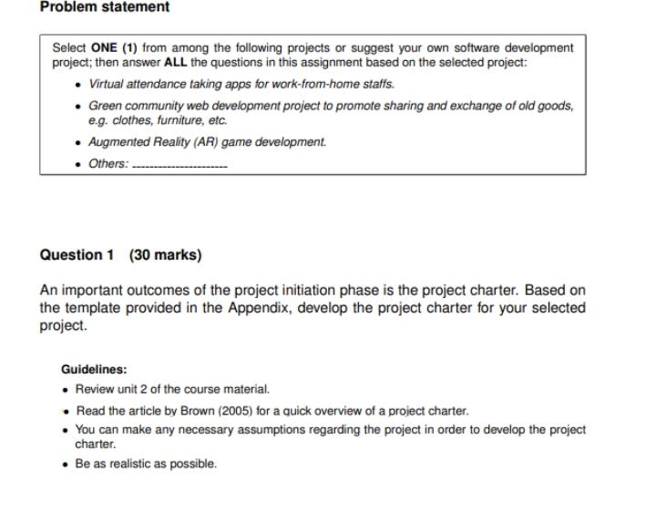 Solved Problem statement Select ONE (1) from among the | Chegg.com