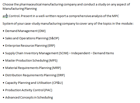 Solved Choose the pharmaceutical manufacturing company and | Chegg.com