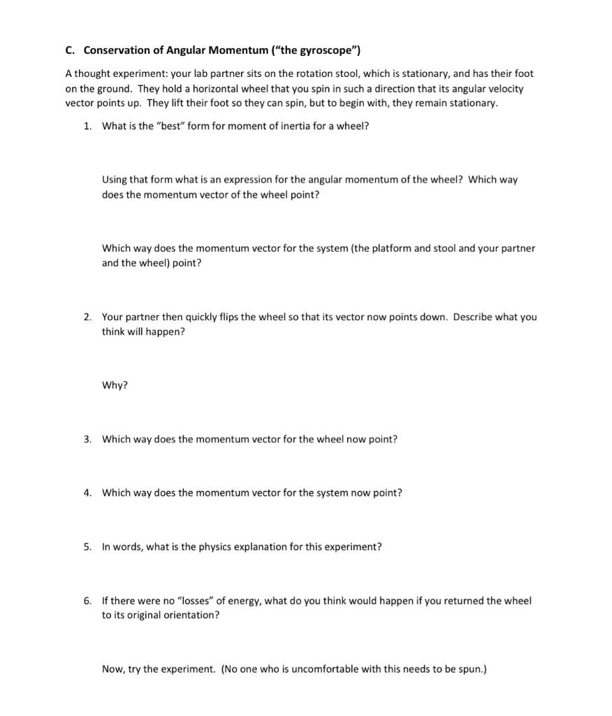 Solved C. Conservation of Angular Momentum ("the gyroscope") | Chegg.com