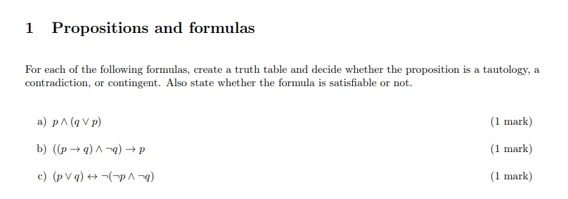 Solved 1 Propositions and formulas For each of the following | Chegg.com