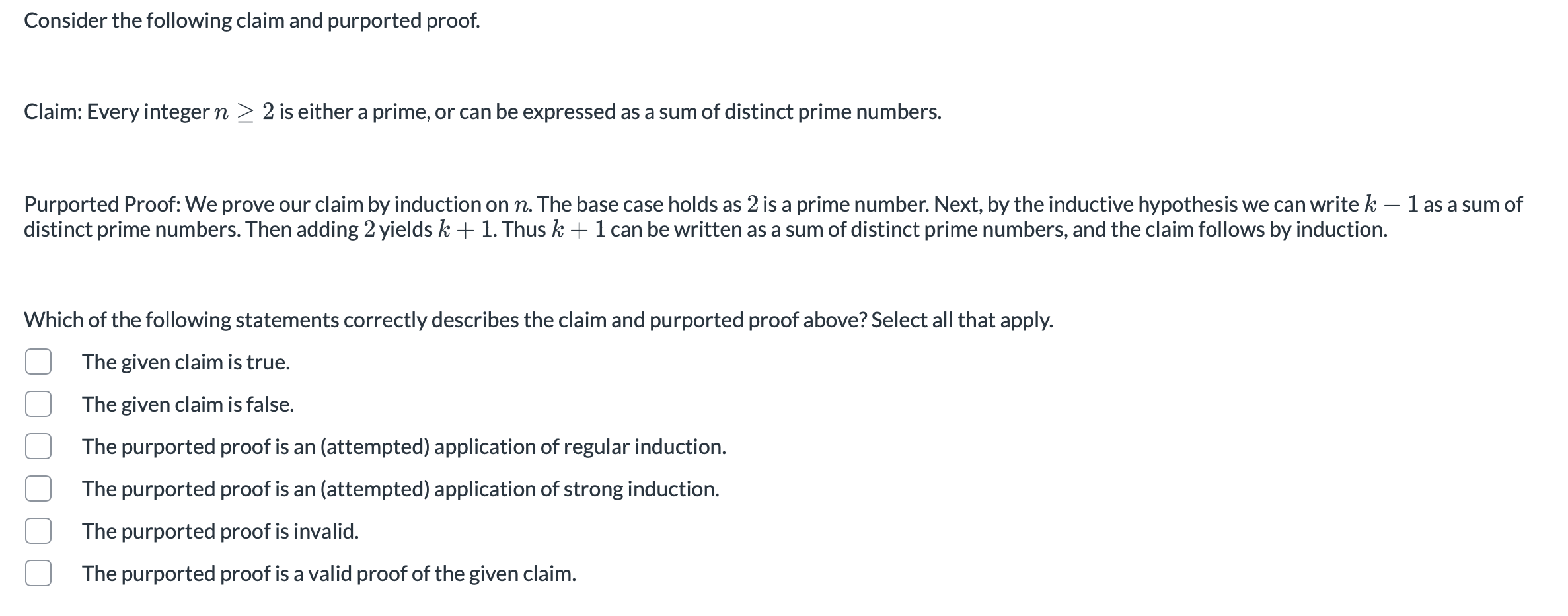 Solved Consider the following claim and purported proof. | Chegg.com