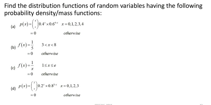 Solved Find the distribution functions of random variables | Chegg.com