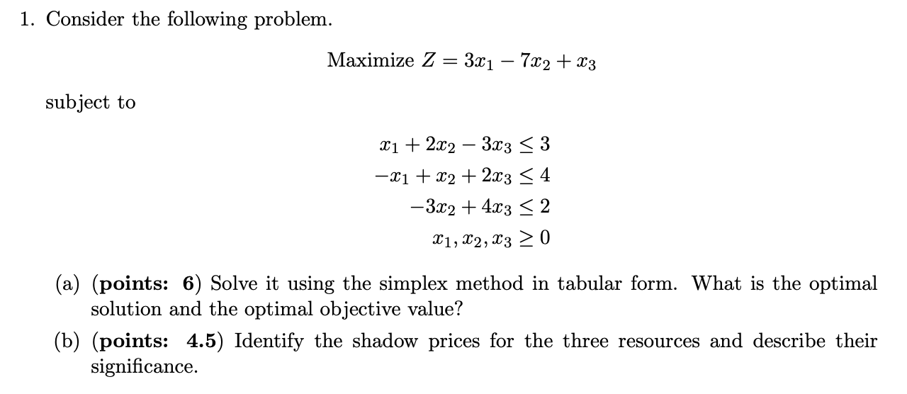 Solved 1. Consider the following problem. Maximize Z = 321 – | Chegg.com