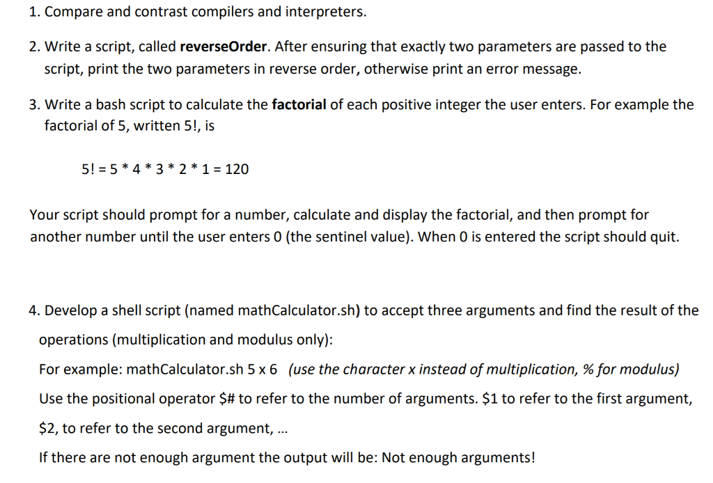 Solved 1. Compare and contrast compilers and interpreters. | Chegg.com