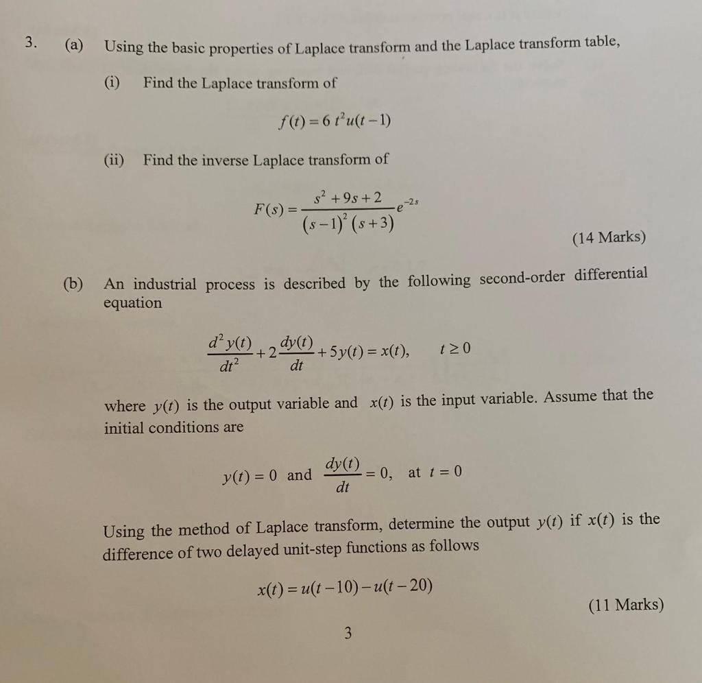 Solved 3. (a) Using the basic properties of Laplace | Chegg.com