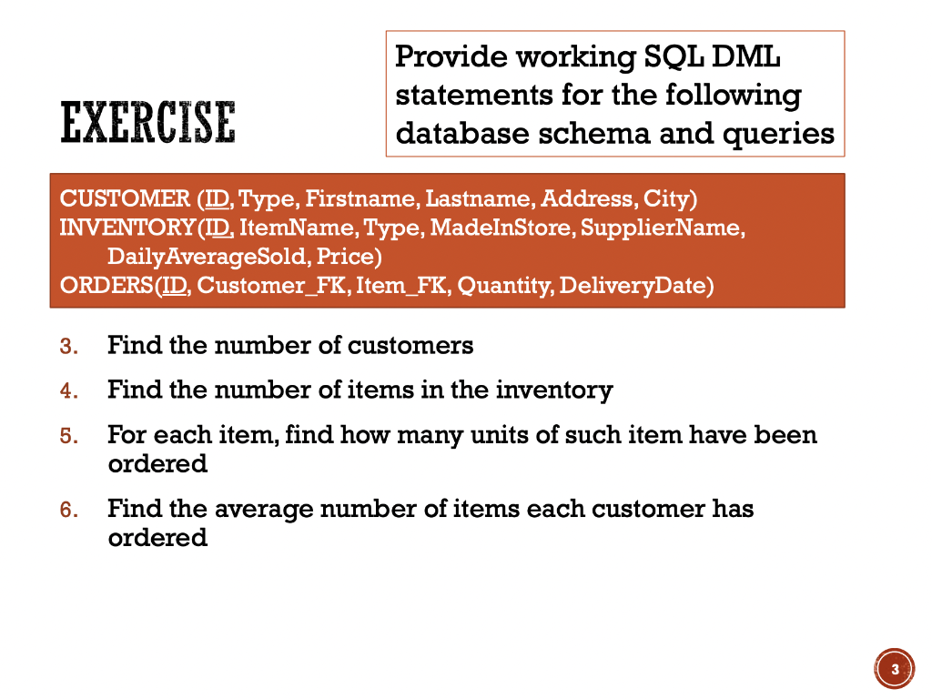 Solved Provide working SQL DML statements for the following | Chegg.com