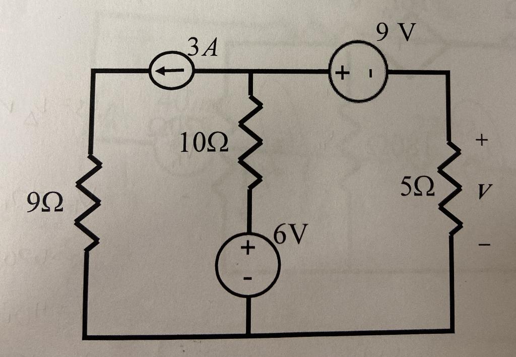 Solved Using superposition, determine the voltage V in the | Chegg.com
